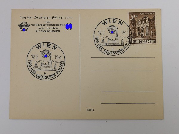 #51 Colored propaganda postcard German Police Day 1941 special postmark ...