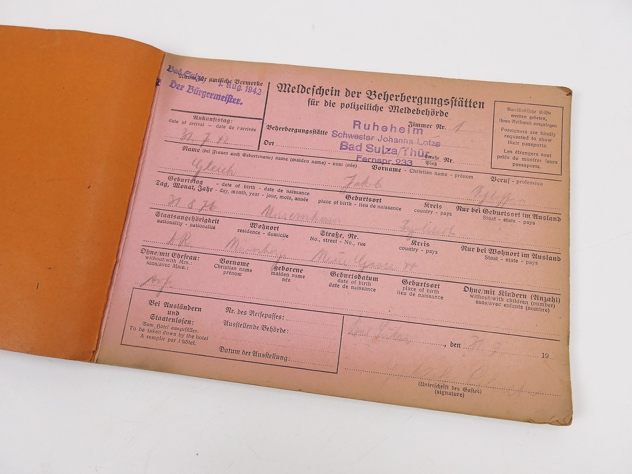 Block / book registration form for places of accommodation / Pol ...