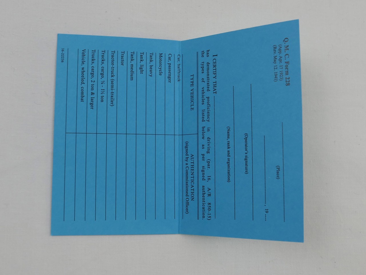US ARMY WW2 driving license engine vehicle operator's permit | Lomax ...