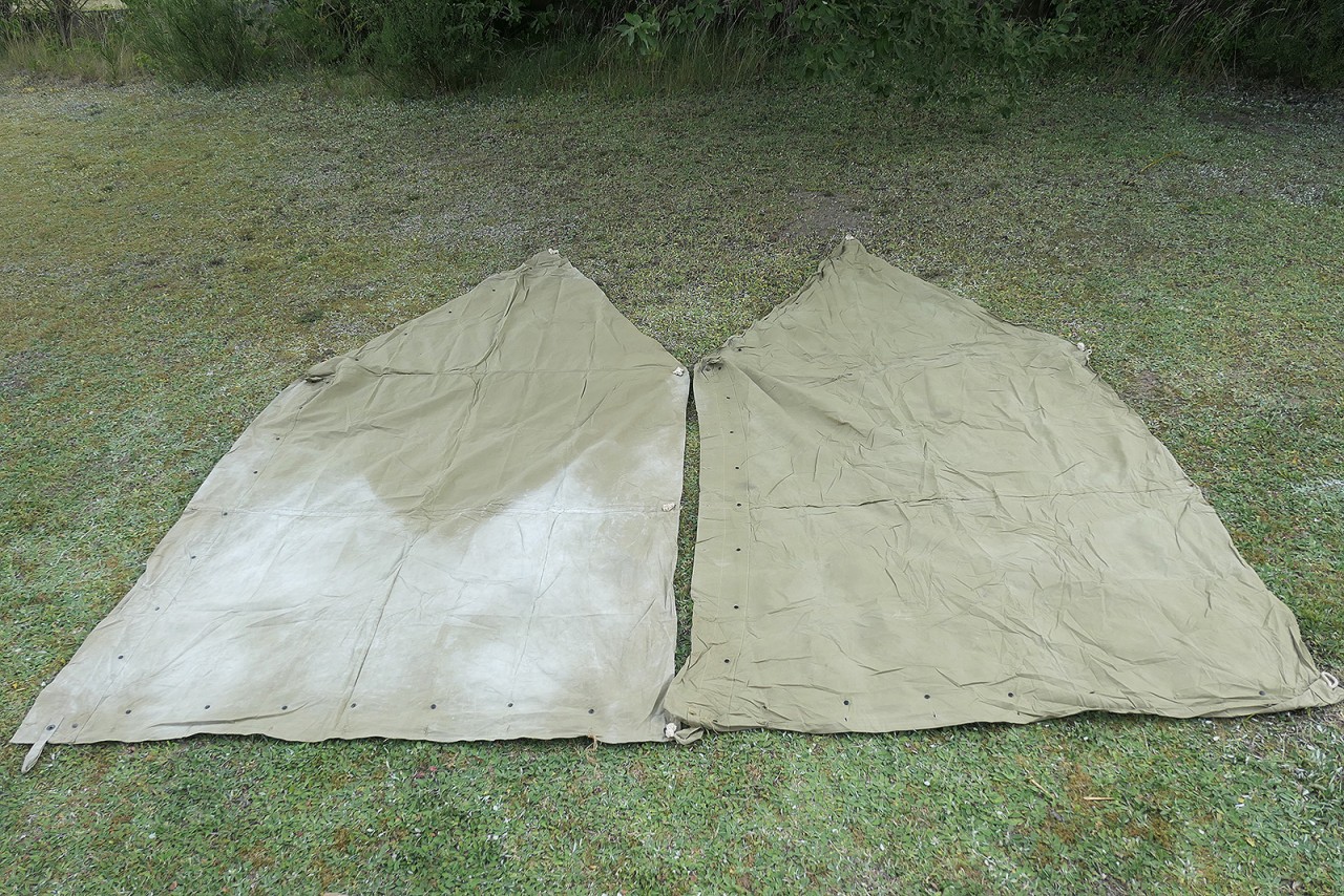 #1 US tent 2x tent canvas shelter tent half + 2x poles 7x wooden stakes ...