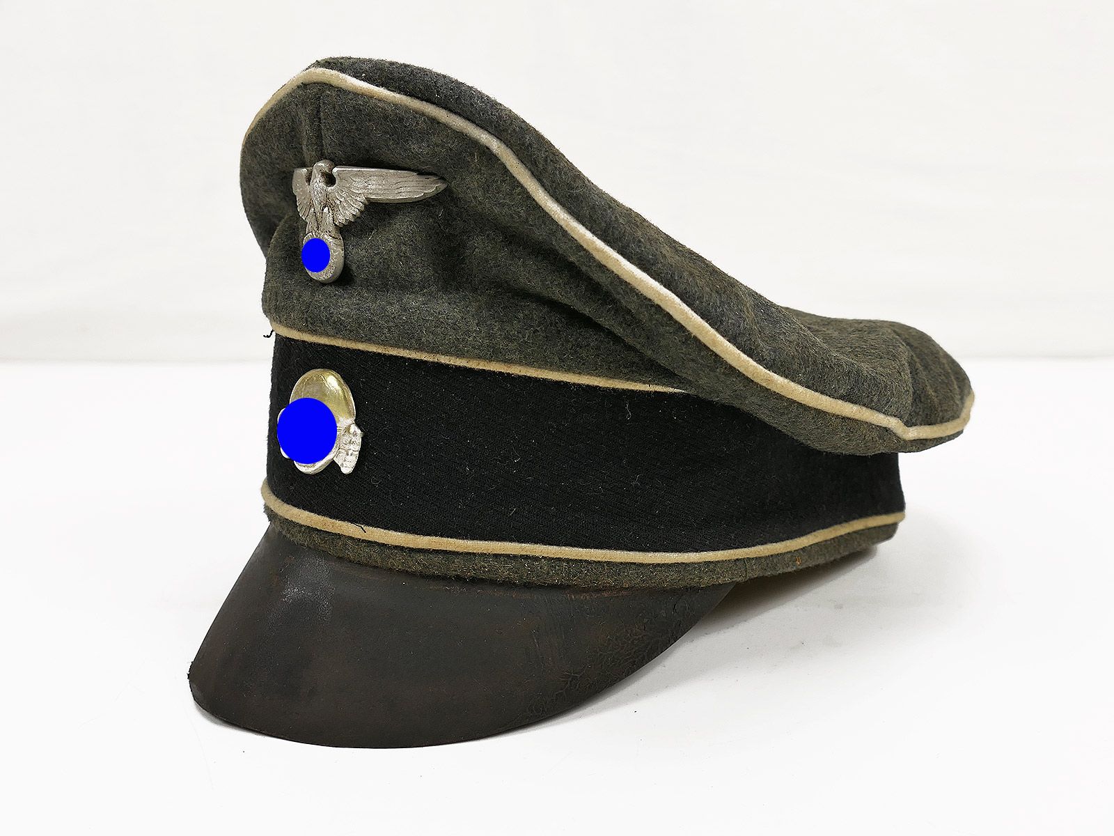 Waffen SS peaked cap infantry crusher cap old style size 57/58 crumpled ...