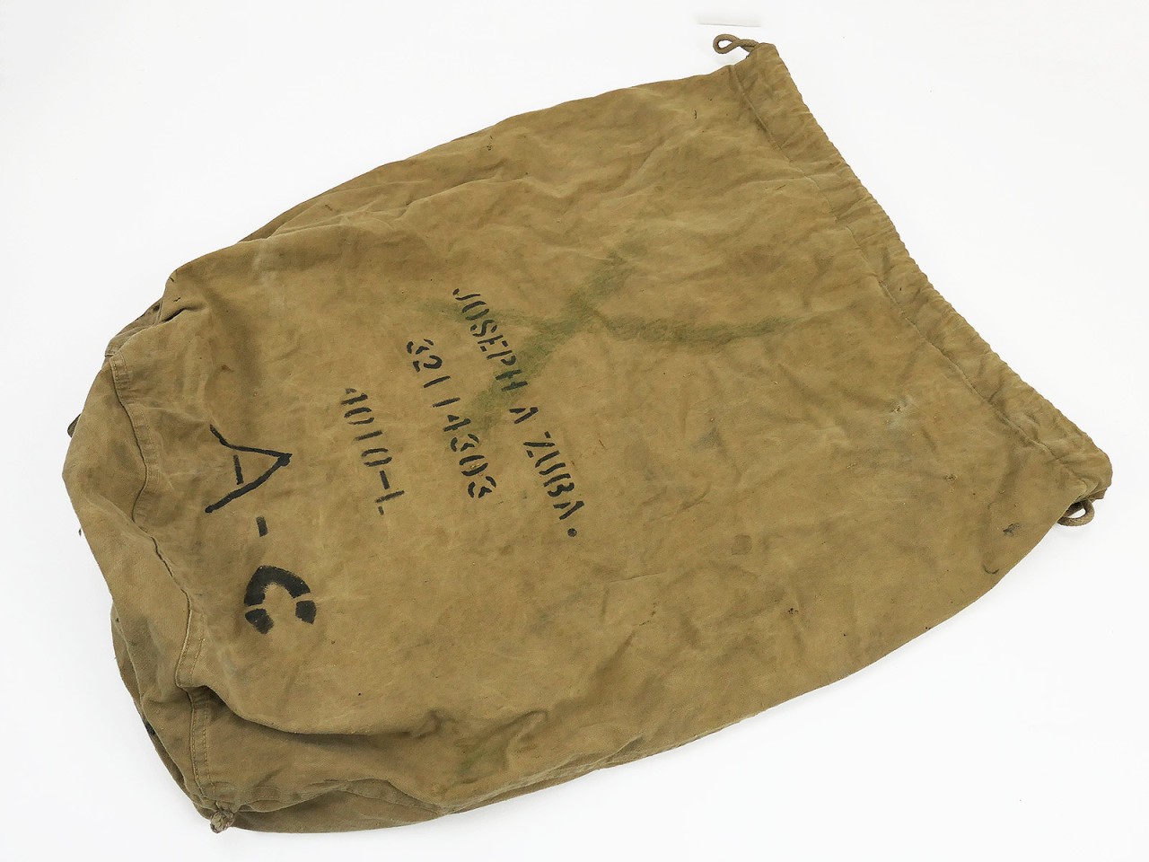 Original US Army WW2 Bag Barrack 1942 Duffel Bag *Named* with carrying ...