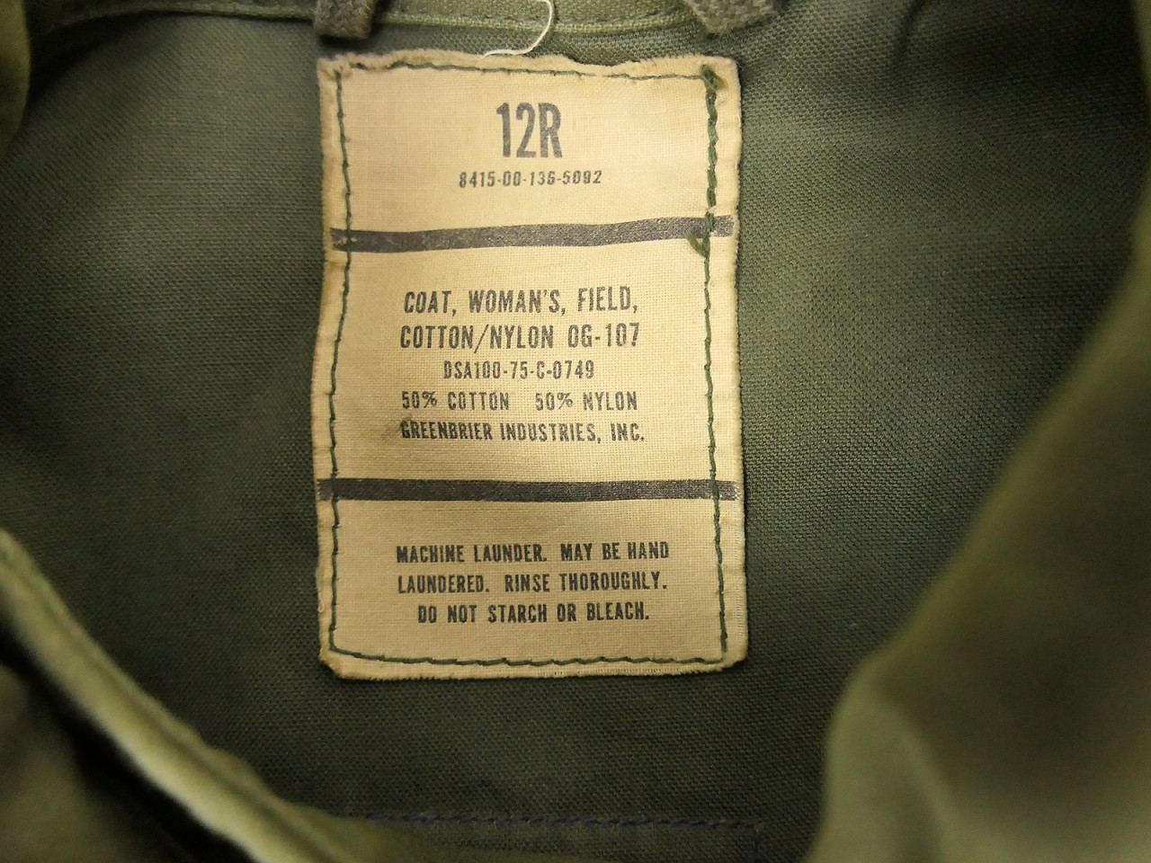 US Army USAF Coat Woman`s Field Jacket OG-107 Gr. 12R Field Jacket ...